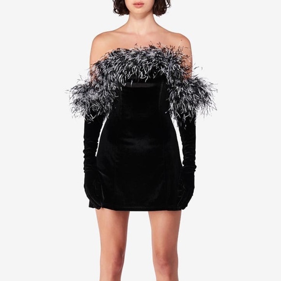 Miscreants | Dresses | Miscreants Elegant Black Feathered Offshoulder ...